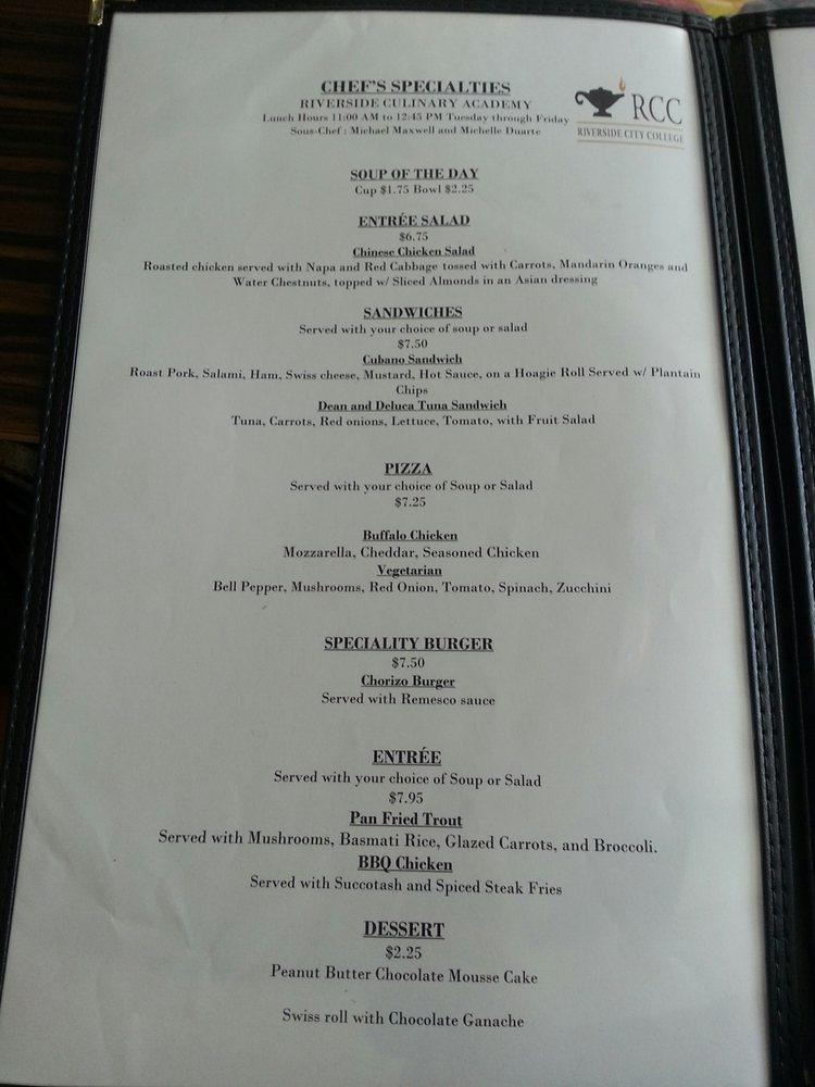 Menu at Riverside Community College Culinary Academy restaurant ...