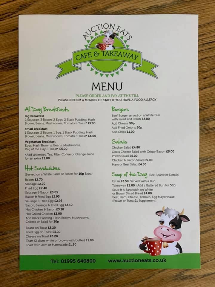 Menu at Auction Eats cafe, Garstang, Garstang Rd