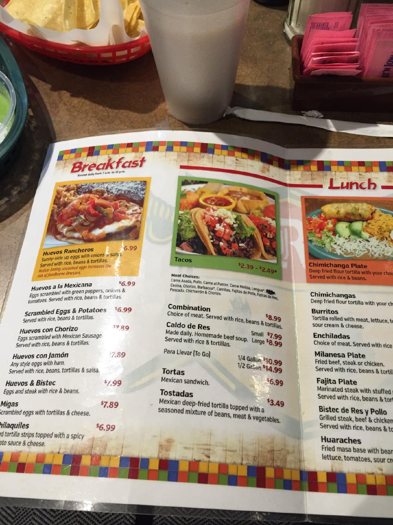 Menu at El Rey restaurant, Milwaukee, 916 S Cesar E Chavez Dr