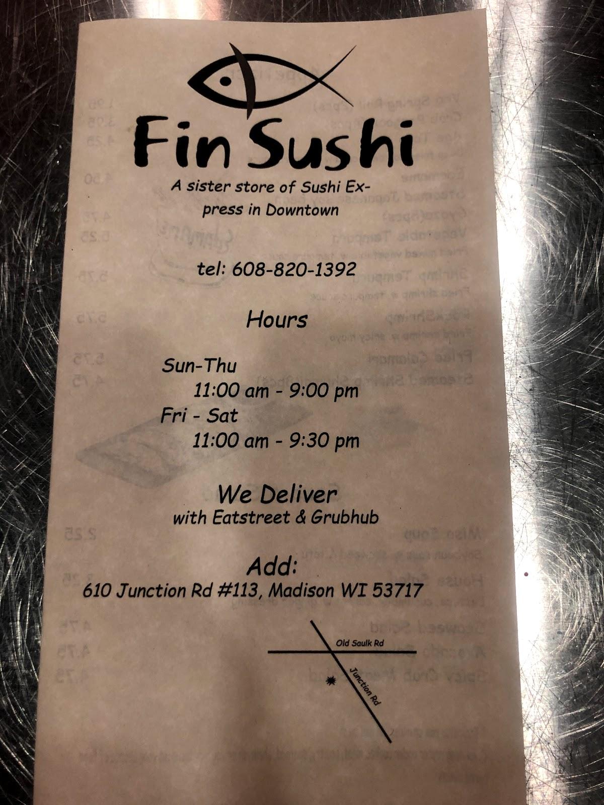 Menu at FIN SUSHI restaurant, Madison