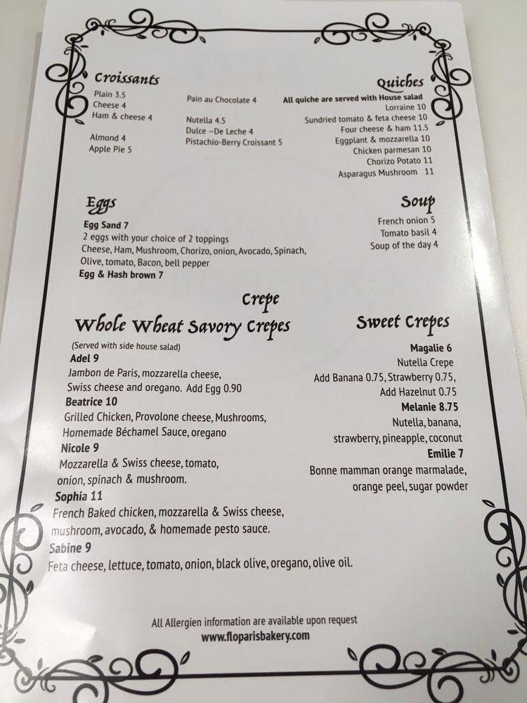 Menu at Flo Paris cafe, Houston, 919 Milam St Suite T-800