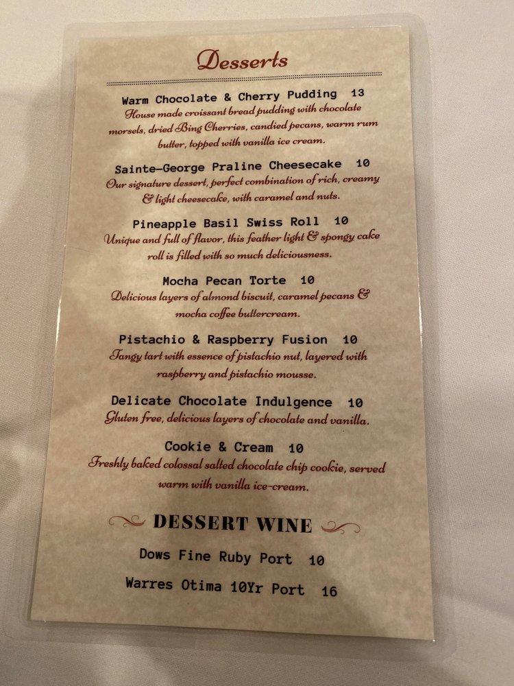 Menu at Sainte-George Restaurant, St. Augustine