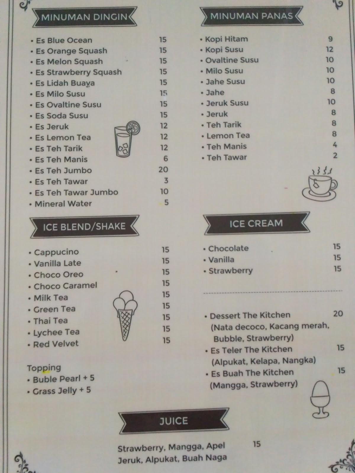 Menu at The Kitchen cafe, Jonggol