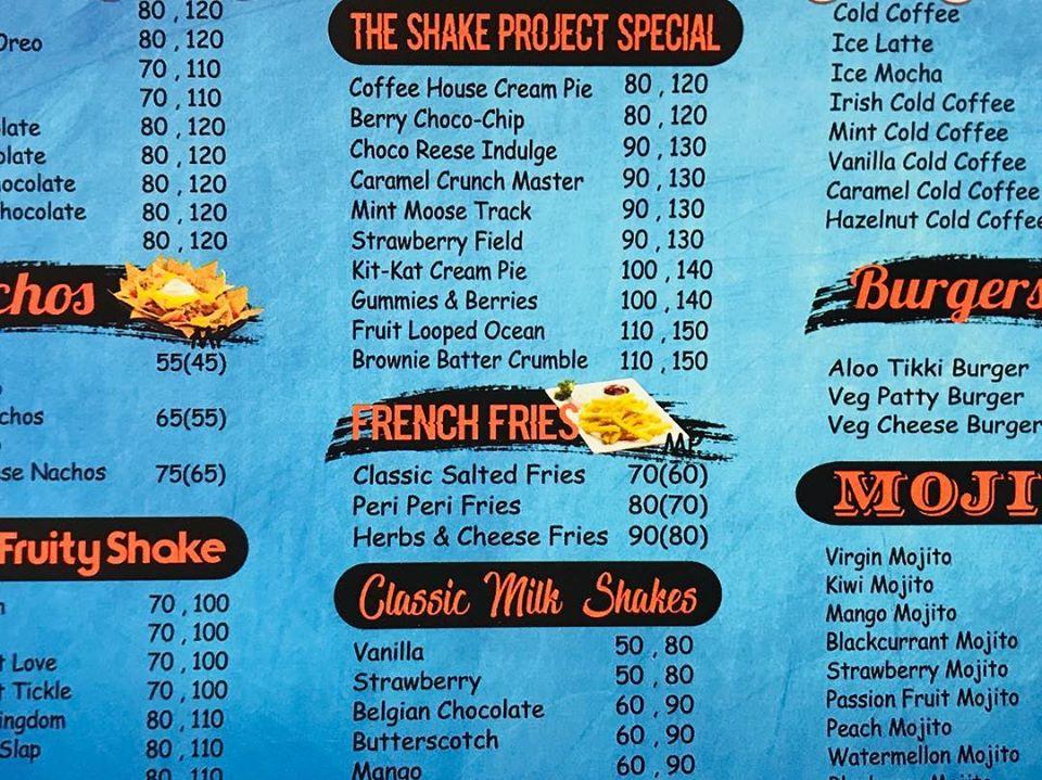 Menu at The Shake Project, Delhi, The Shake Project