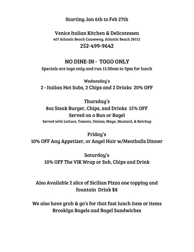 Menu at Venice Italian Kitchen & Delicatessen restaurant, Atlantic ...