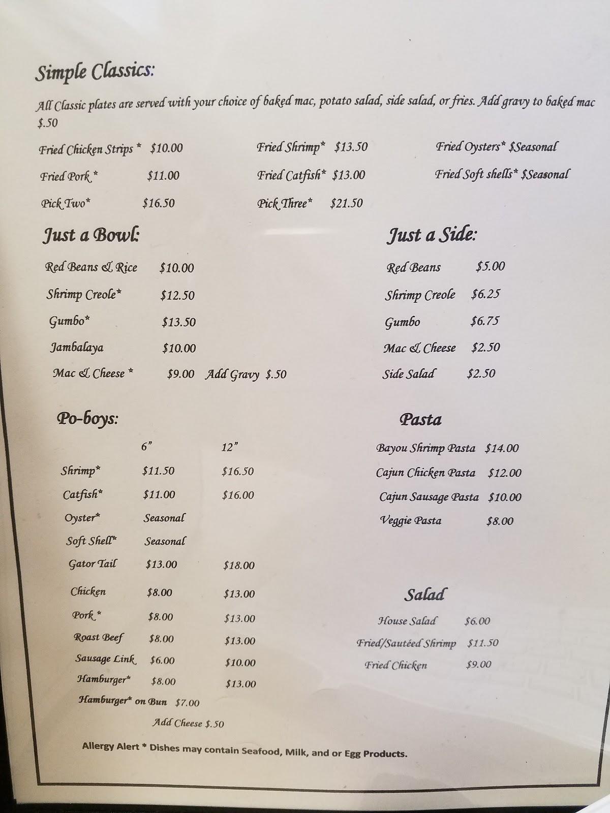 Menu at Dat's Cajun Cafe, Hendersonville