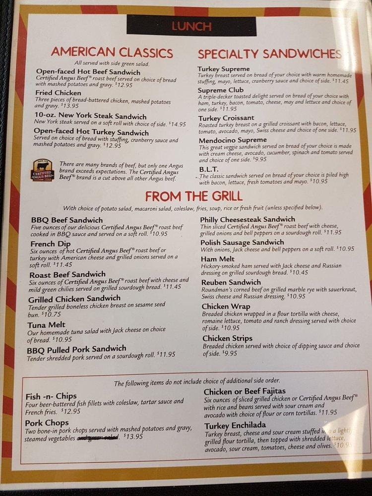 Menu at David's restaurant, Fort Bragg