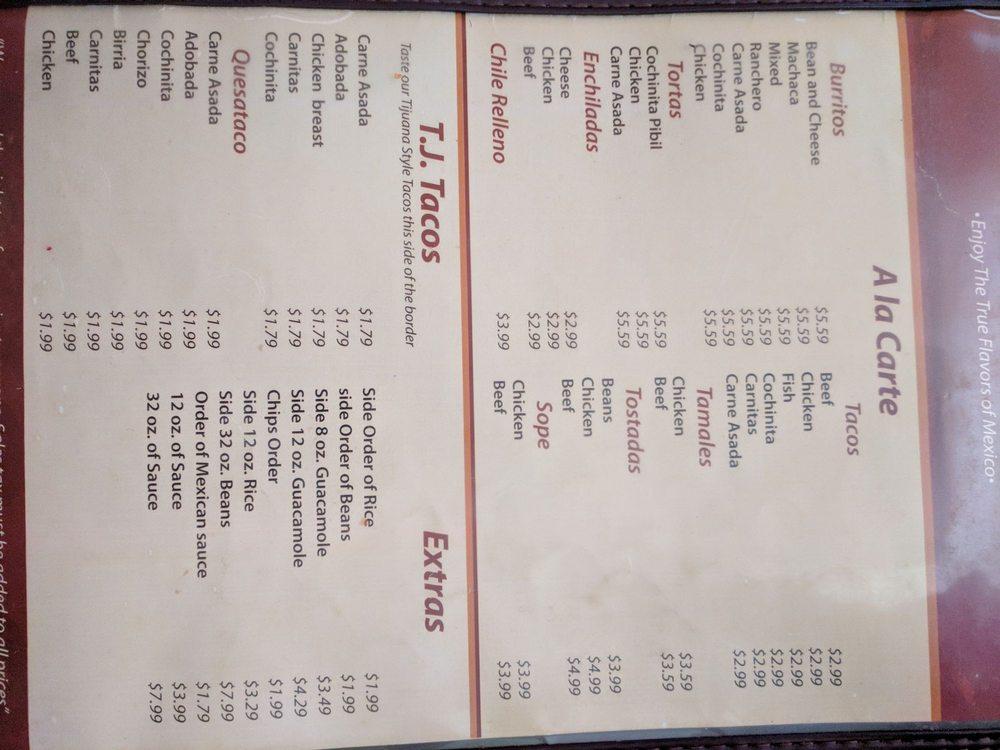 Menu at La Original Casa Del Taco restaurant, National City