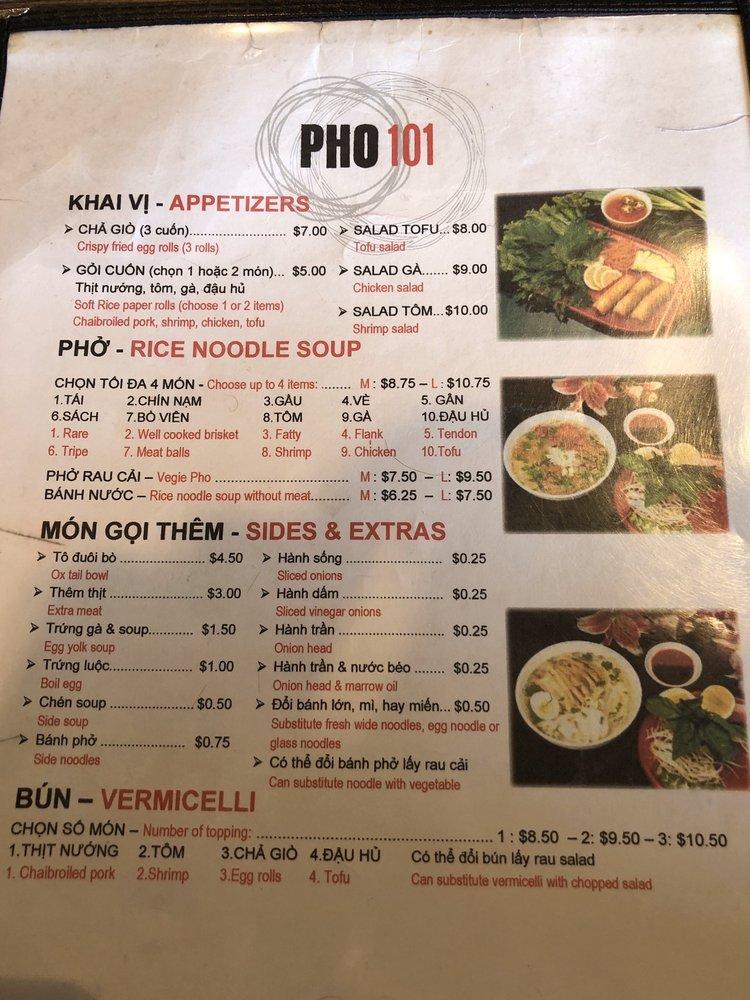 Menu at Pho 101 restaurant, Westminster, Edinger Ave