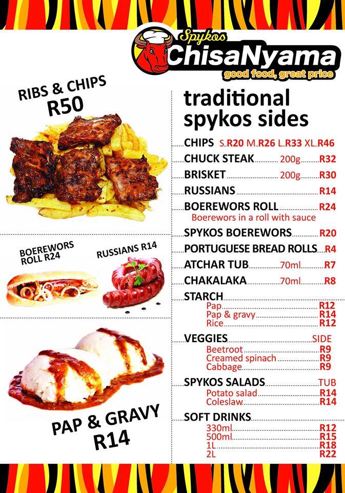 Menu at Spykos - chisanyama thohoyandou restaurant, Thohoyandou