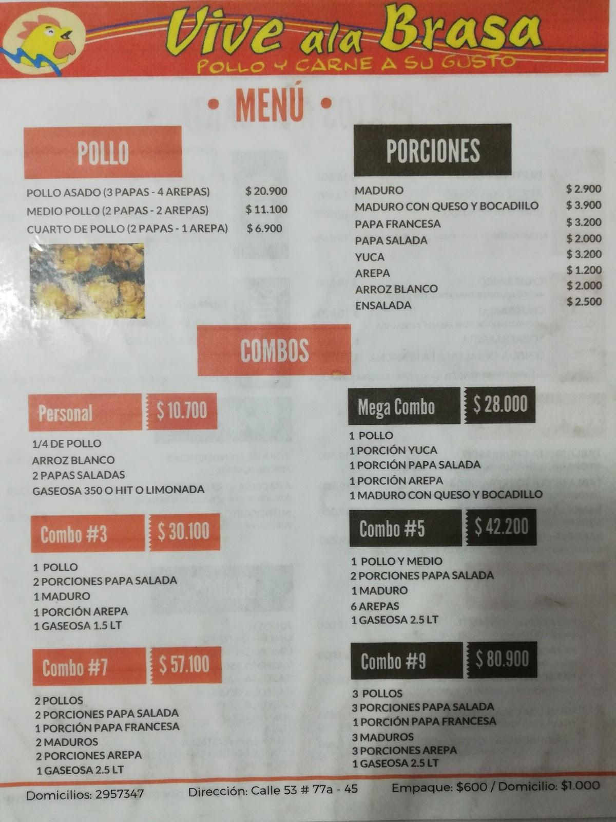 Menu at Vive Ala Brasa restaurant, Bogotá