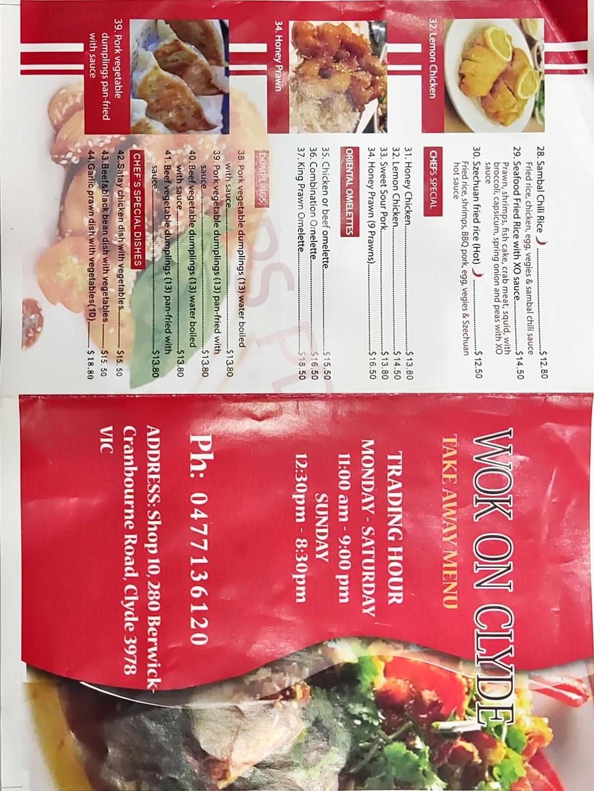 Menu at Wok On Clyde fast food, Clyde, shop 10/280 Berwick-Cranbourne Rd