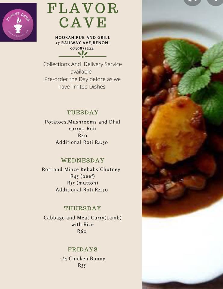 Menu at Flavor Cave restaurant, Benoni