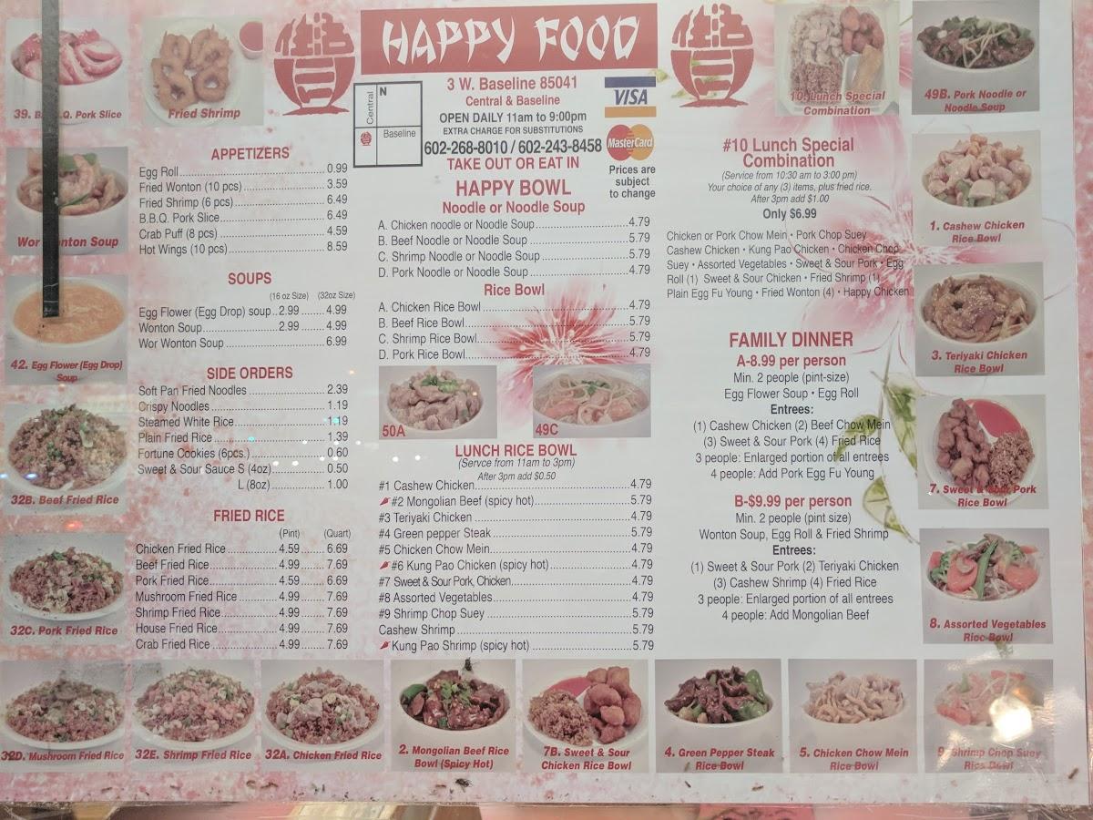 Menu at Happy Food Restaurant, Phoenix, 3 W Baseline Rd