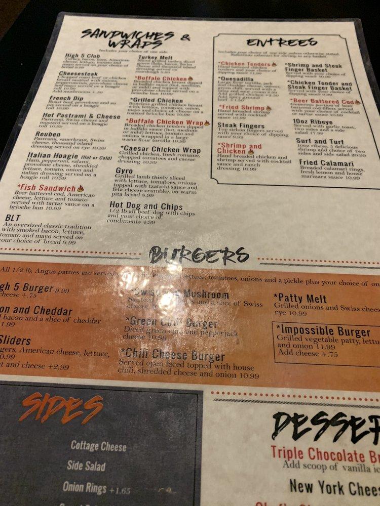 Menu at High 5 Grille pub & bar, Tucson