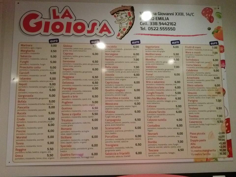 Speisekarte von La Gioiosa pizza, Reggio Emilia