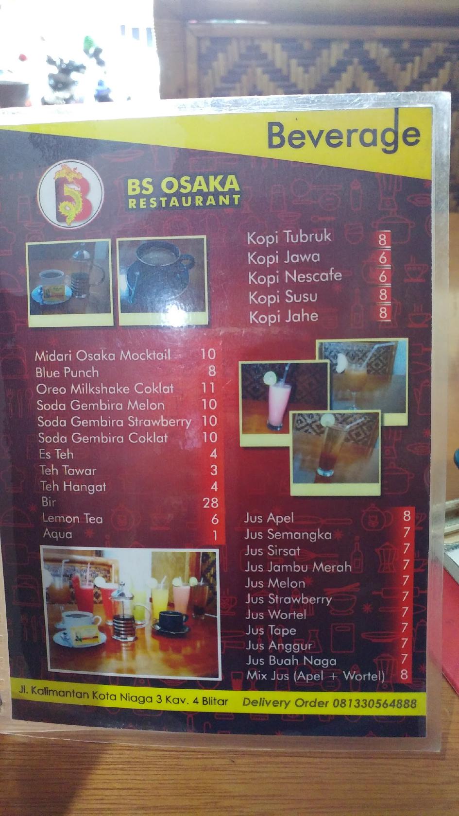 Menu at Resto Jepang Okonomiyaki Osaka restaurant, Blitar