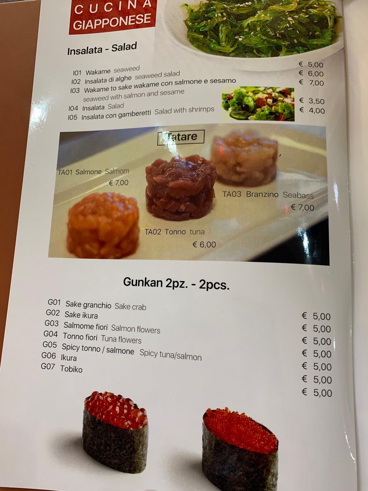 Menu at Osaka Sushi Bar, Levanto