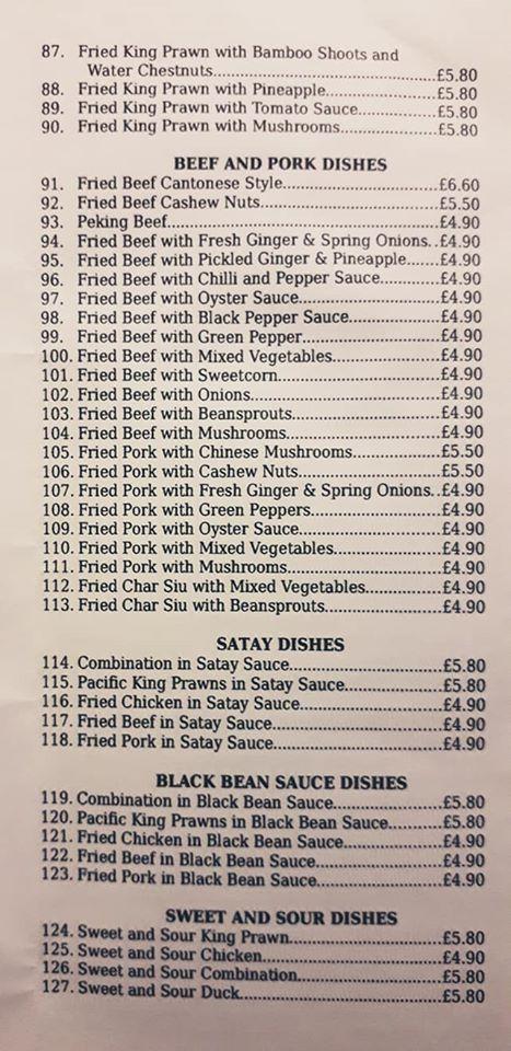 Menu at Sea Horse restaurant, Dalbeattie