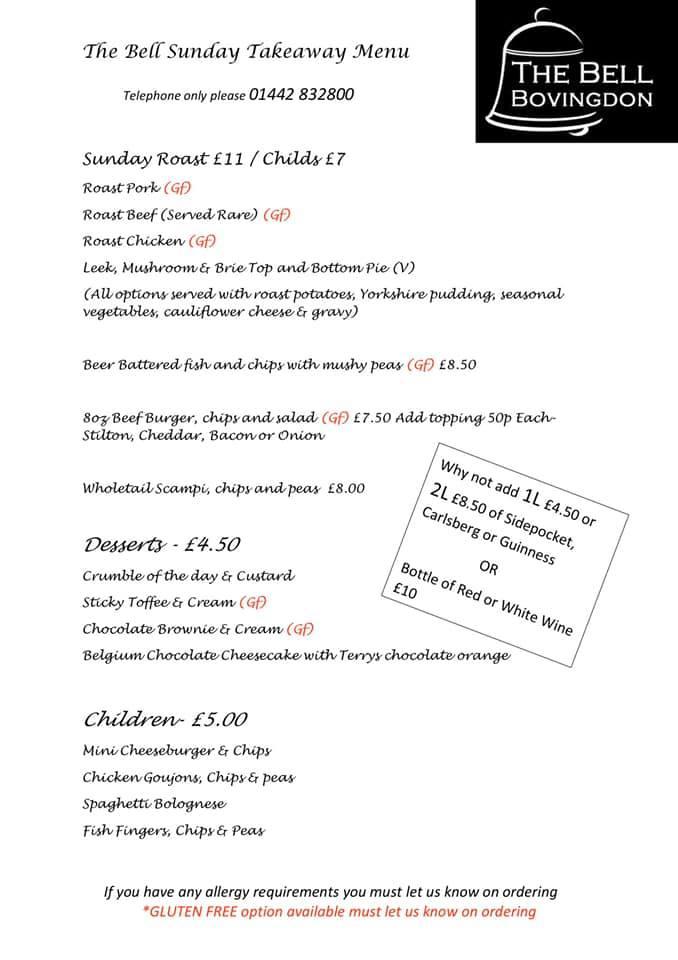 Menu at The Bell Inn pub & bar, Hemel Hempstead
