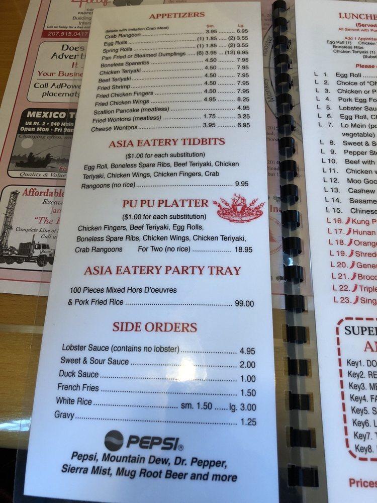 Menu at Asia Eatery restaurant, Paris