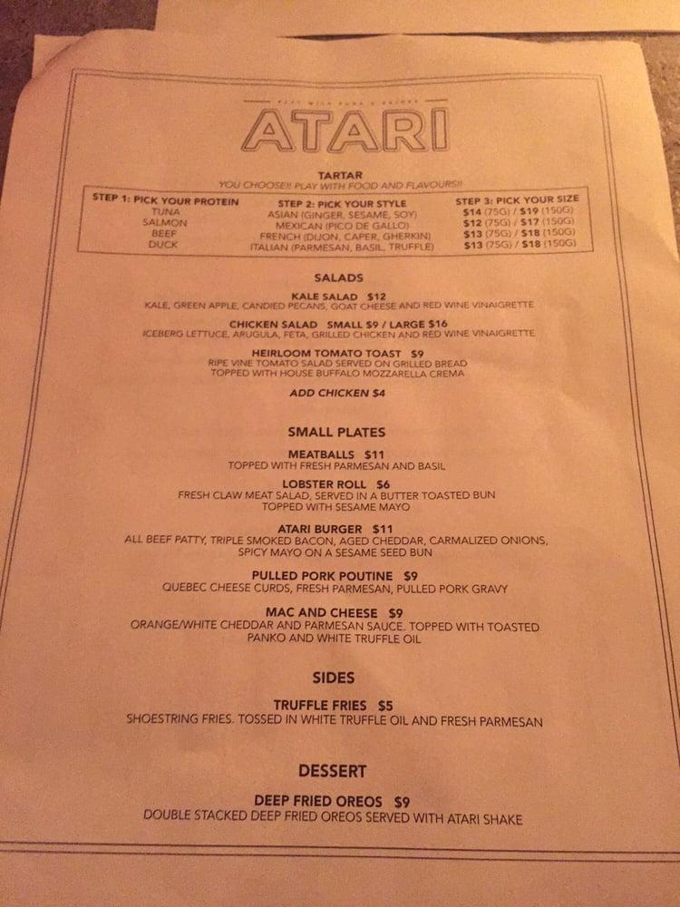 Menu at Atari Garden restaurant, Ottawa