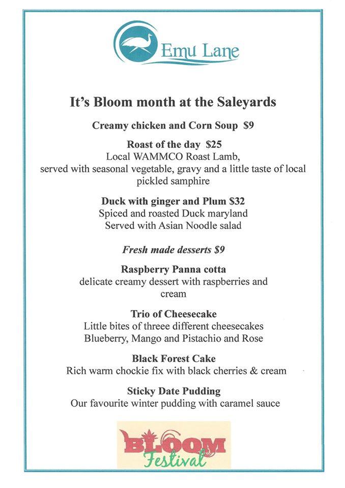 Menu at Emu Lane Coffee Cart cafe, Katanning