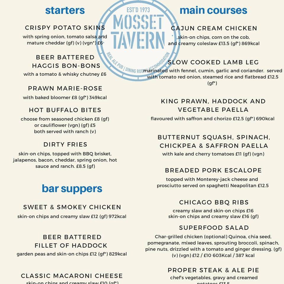 Menu at Mosset Tavern pub & bar, Forres