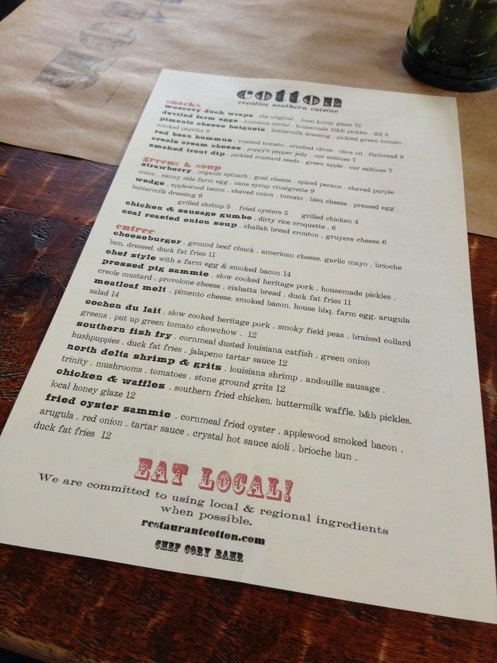 Menu at Restaurant Cotton, Monroe