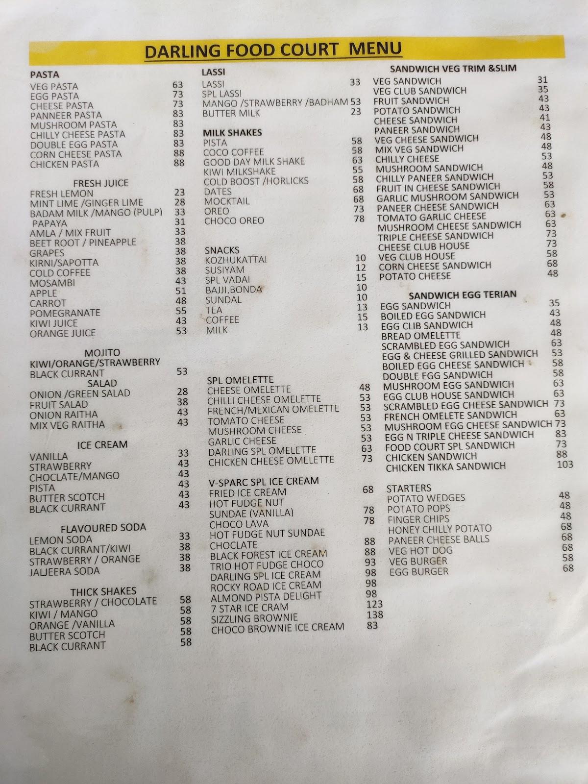 Menu at DC canteen MGB, Vellore