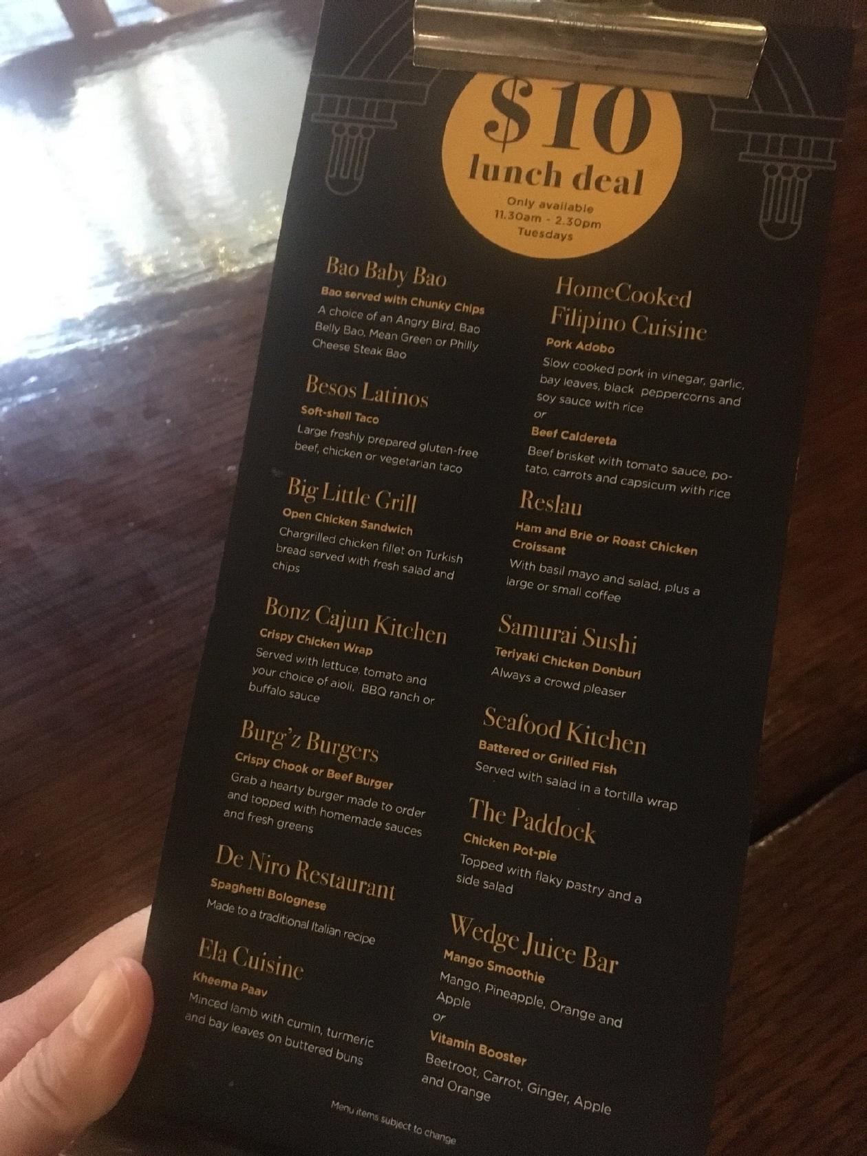 Menu at Elliott Stables cafe, Auckland