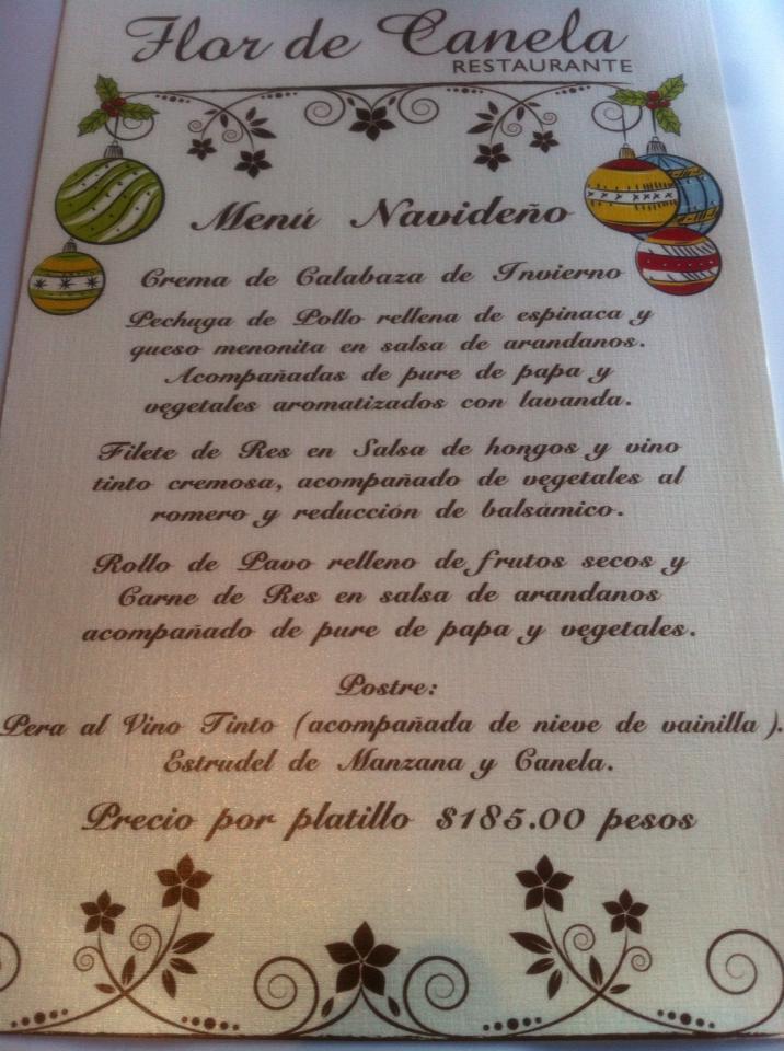 Menu at Flor de canela restaurant, Ensenada