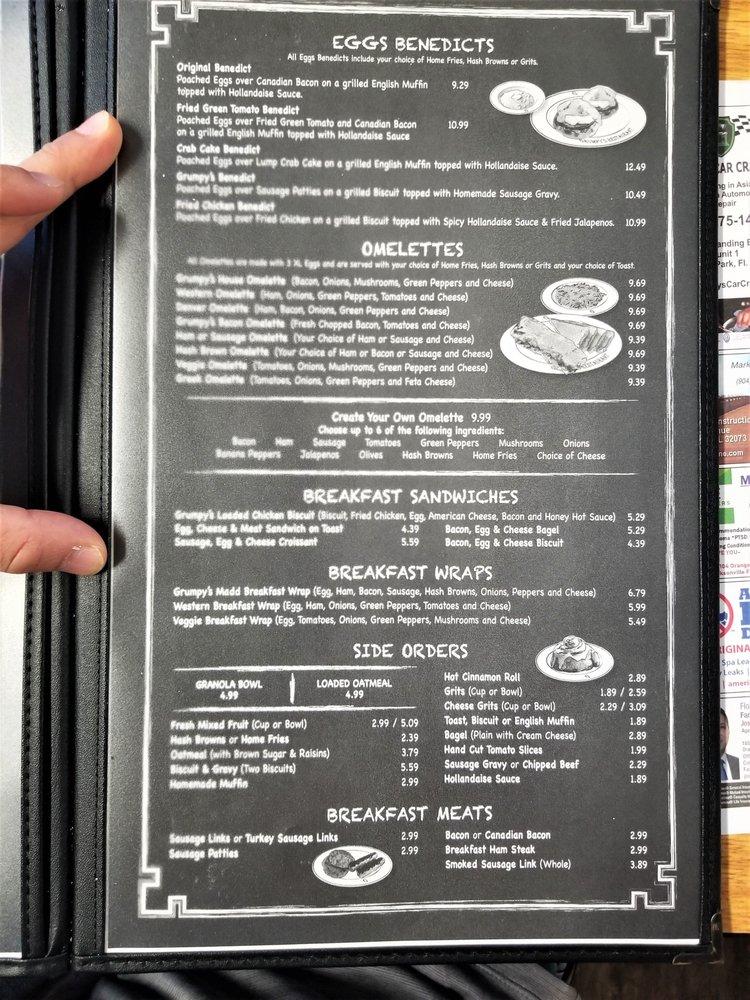 Menu at Grumpy's Restaurant, Orange Park