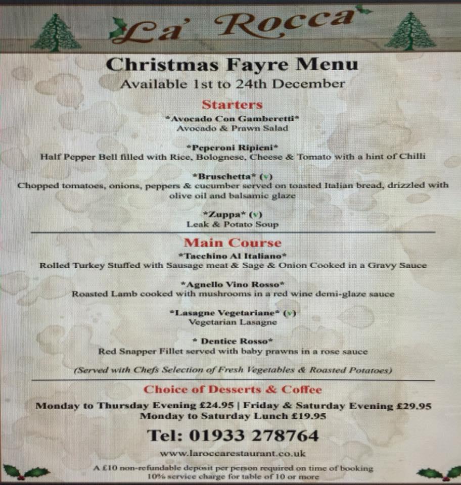 Menu at La Rocca restaurant, Wellingborough