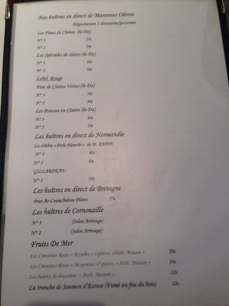 Menu at Opium, La Cabane restaurant, Paris
