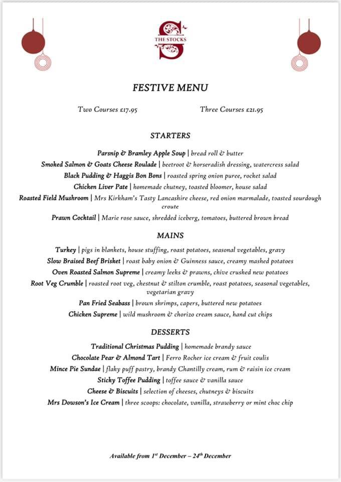 Menu at Stocks Tavern pub & bar, Up Holland
