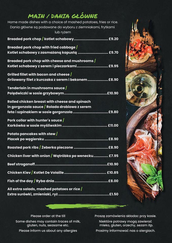 Menu at Graffiti restaurant, Spalding