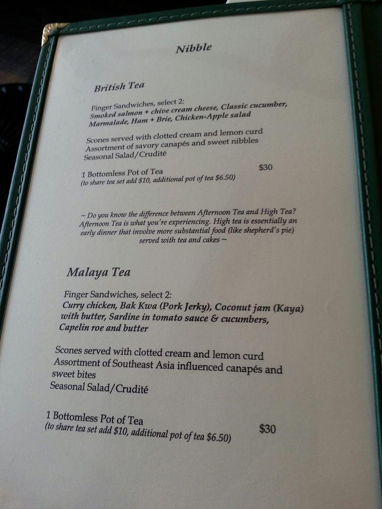 Menu at Malaya Tea Room restaurant, Alameda