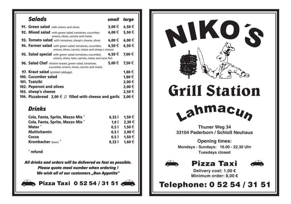 Menu at Nikos Grillstation pub & bar, Paderborn