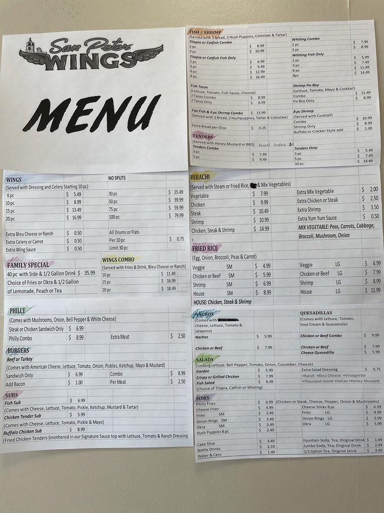 Menu at San Peter Wings restaurant, Ellenwood