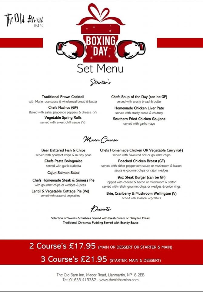 Menu at The Old Barn Inn, Newport
