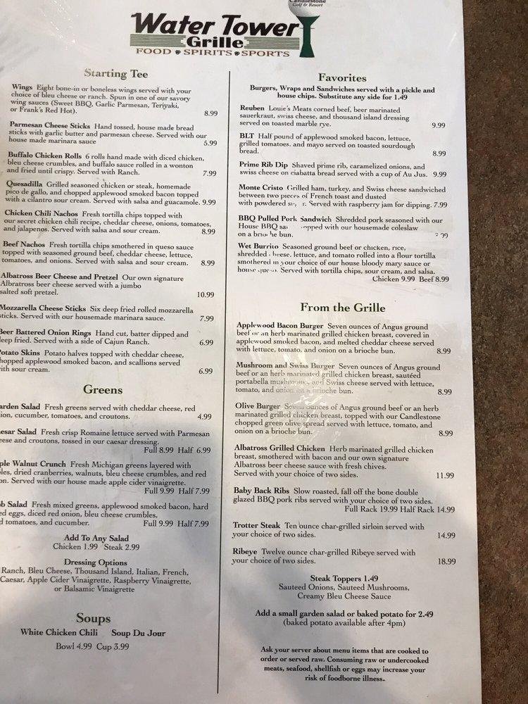 Menu at Water Tower Grille and Smokehouse pub & bar, Belding