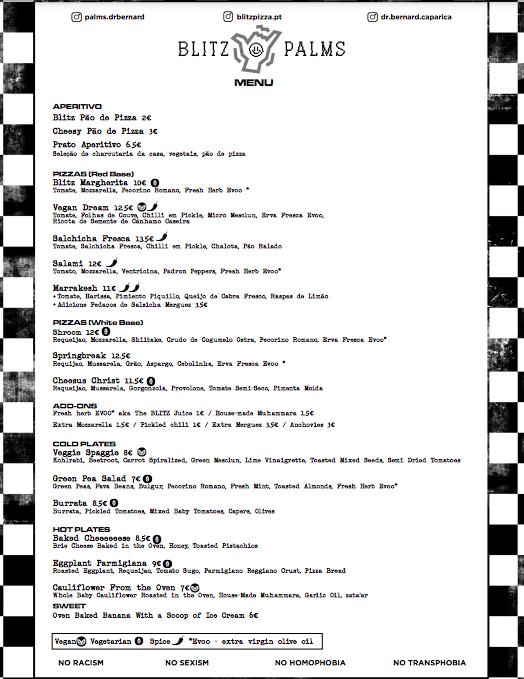 Menu at Blitz Pizza&Deli restaurant, Costa da Caparica