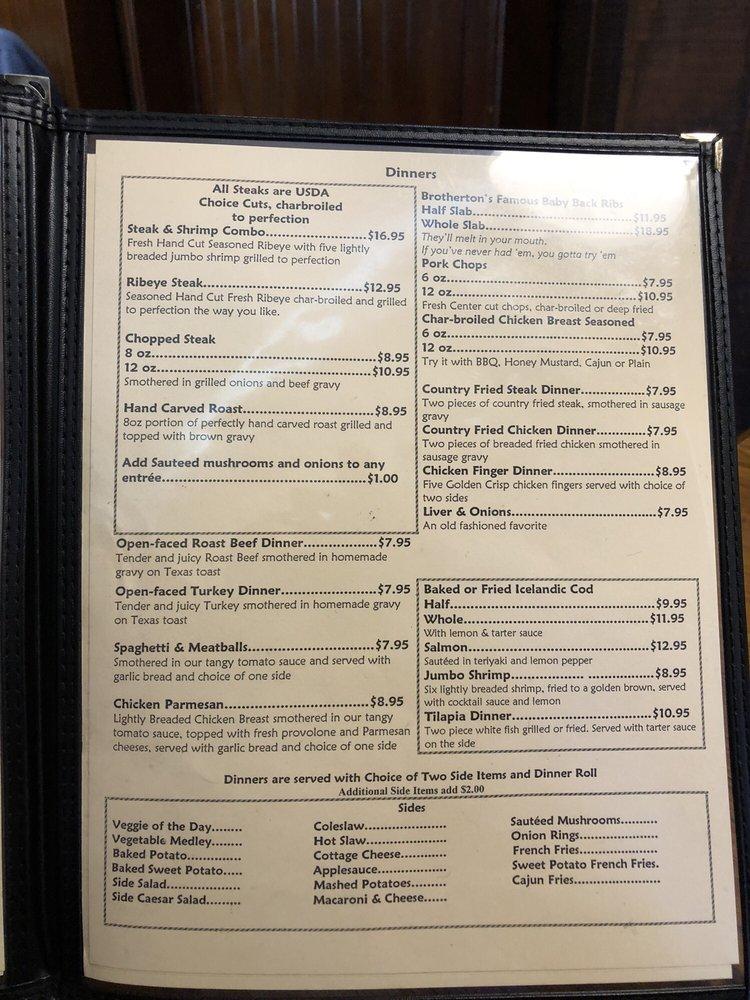 Menu at Brotherton's Family Restaurant, Cincinnati