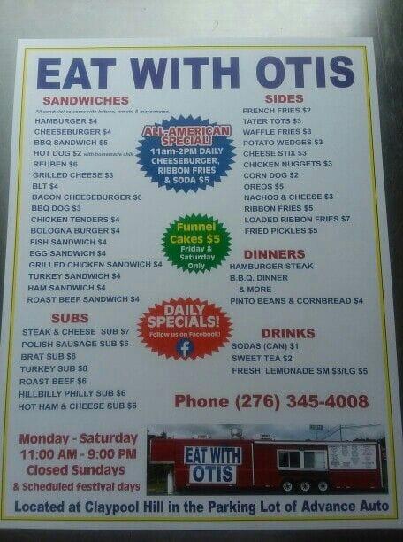 Menu at Eat With Otis restaurant, Claypool Hill