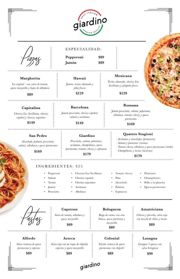 Menu at Giardino Campestre Laredo pizzeria, Nuevo Laredo