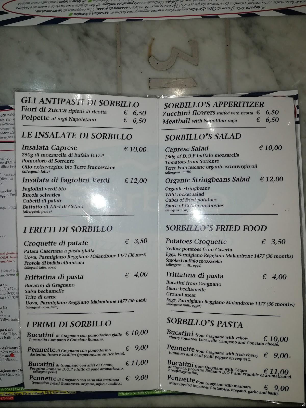 Menu da Gino Sorbillo Pizza Gourmand pizzeria, Milano, Via Ugo Foscolo