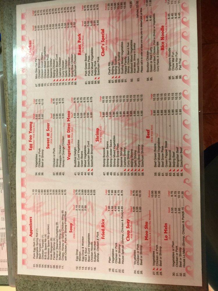 Menu at Golden Star restaurant, Sarasota