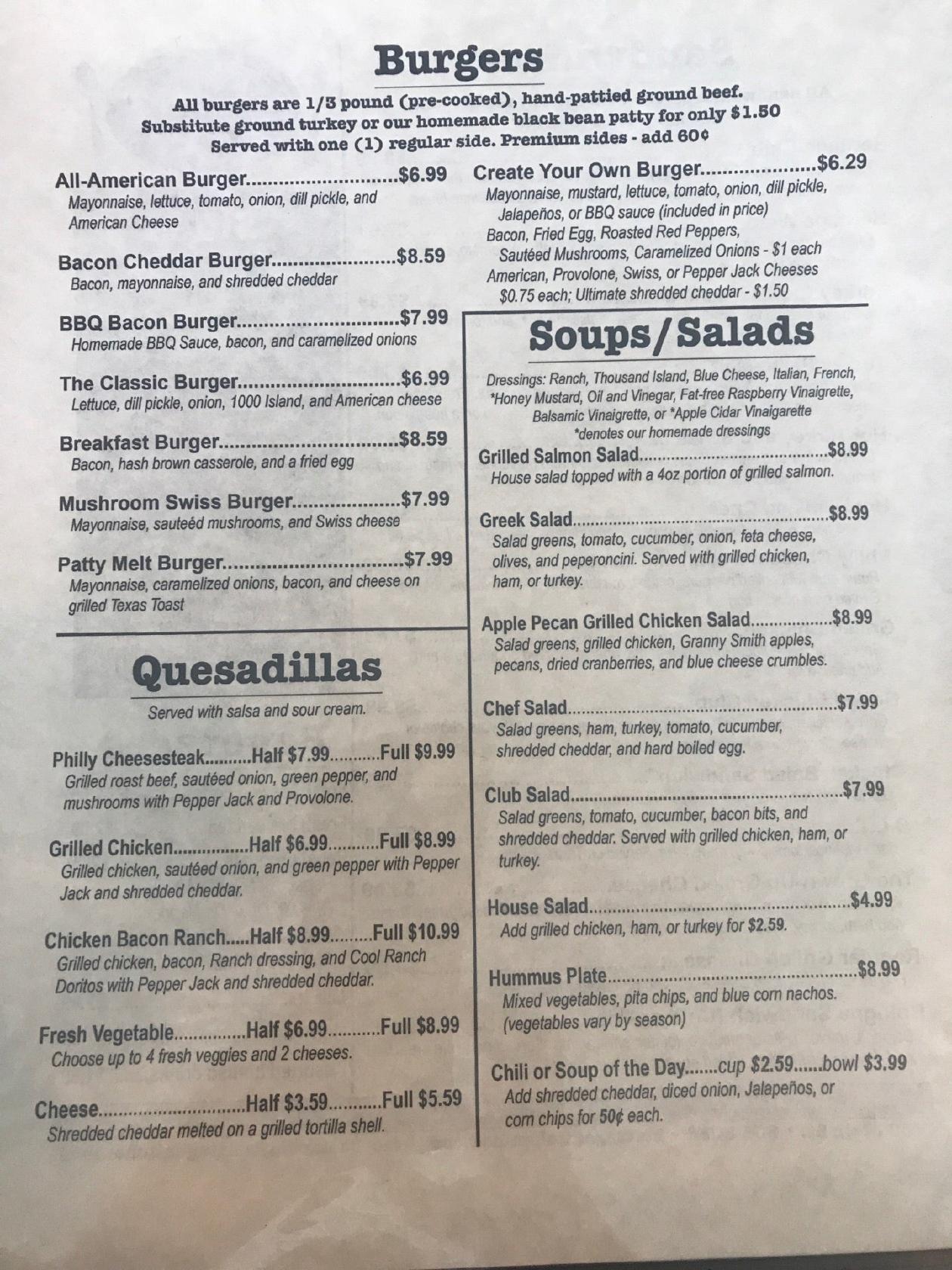 Menu at Heritage Kitchen restaurant, Whitesburg