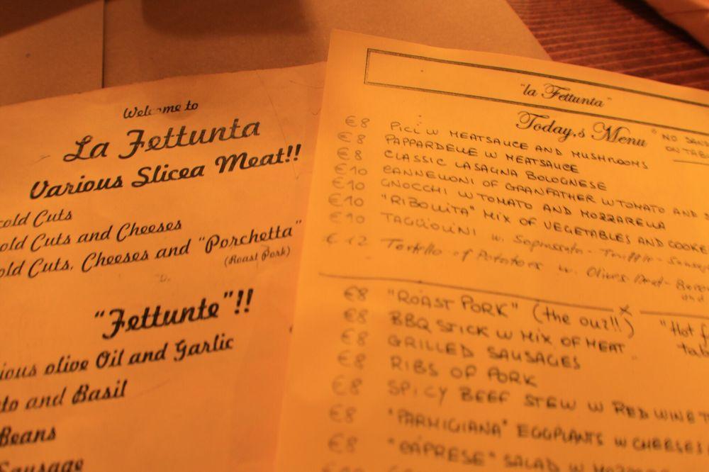 Menu at La Fettunta restaurant, Florence